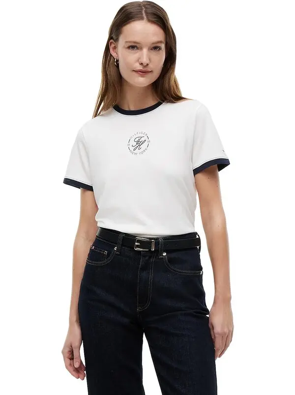 Tommy Hilfiger Nautical Script Monogram Ringer T-shirt - Ecru