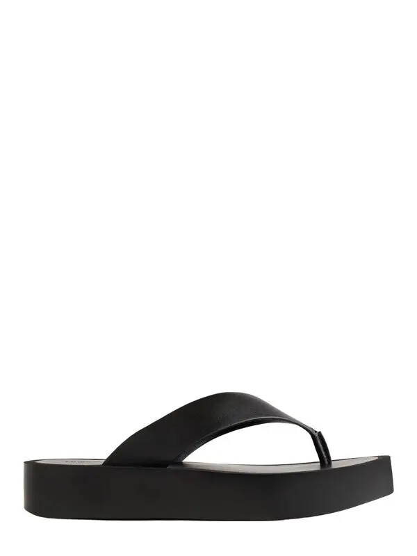 Quince Italian Leather Thong Platform Sandal - Black