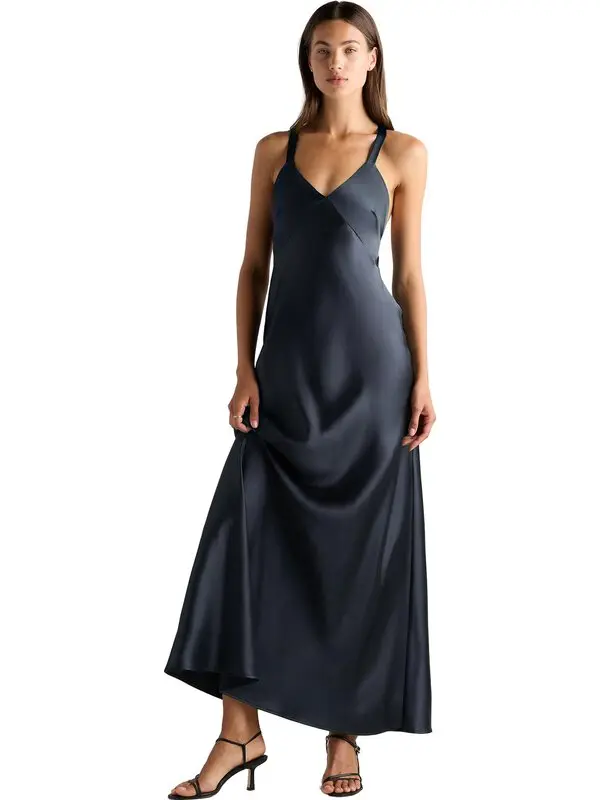 Quince Bianca Stretch Satin Maxi Dress - Navy