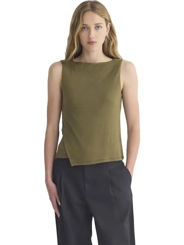 Everlane Tissue Boatneck Tank Top With Side Tie - Beech