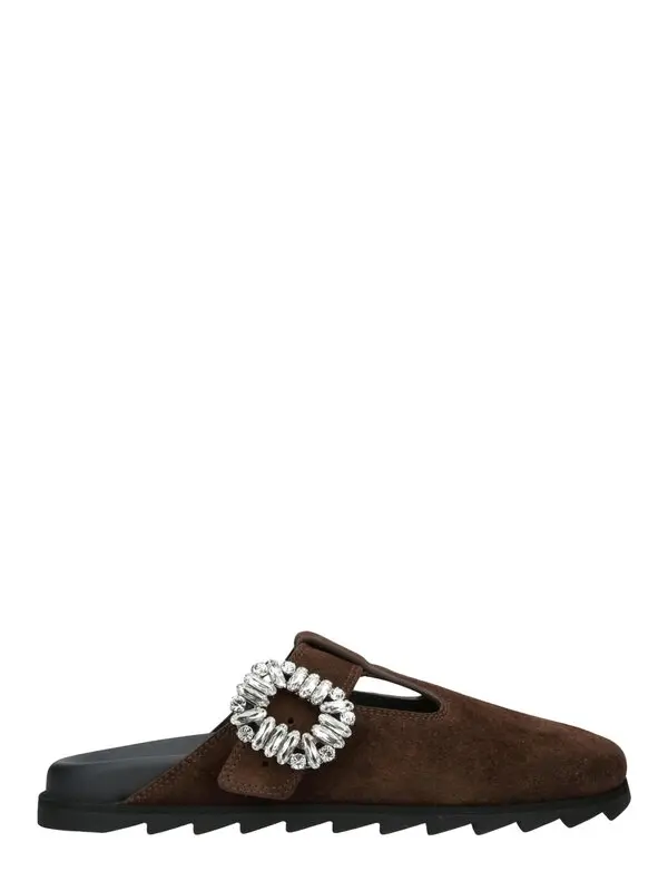 ROGER VIVIER Embellished Suede Mules - Brown