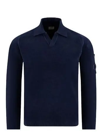 C.P. COMPANY Cotton Chenille Polo Shirt Lens Sweater - Olive