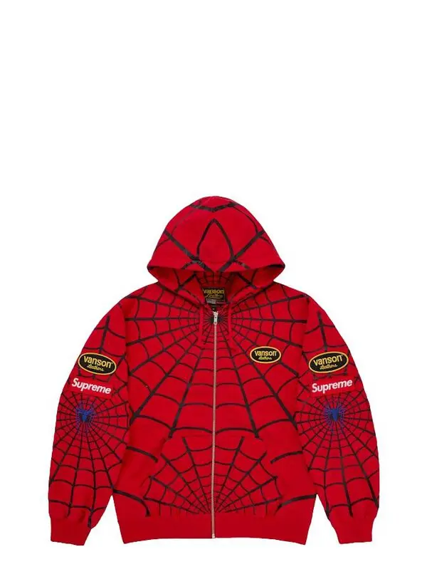 Supreme Vanson Leathers Spider-man Zip Up Hooded Sweatshirt - Red