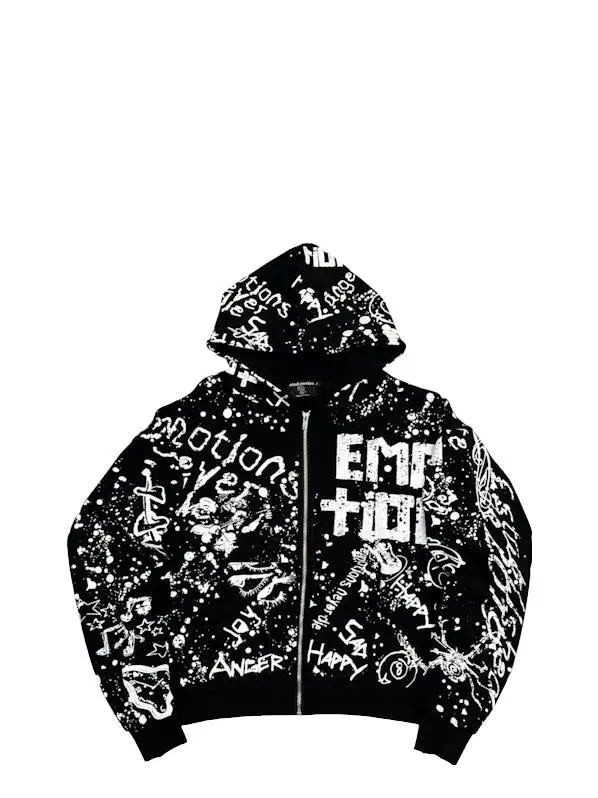 MIXED EMOTIONS Graffiti Zip-up Hoodie - Black