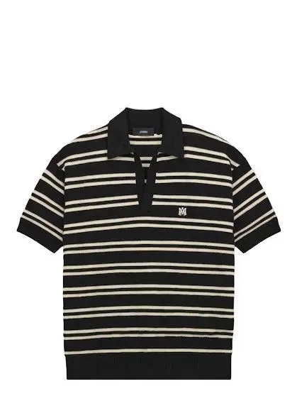 Amiri Ma Stripe Knit Short Sleeve Polo - Black