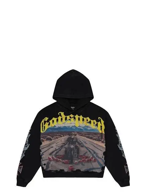 GODSPEED Long Lonely Road" Graphic Hoodie - Black