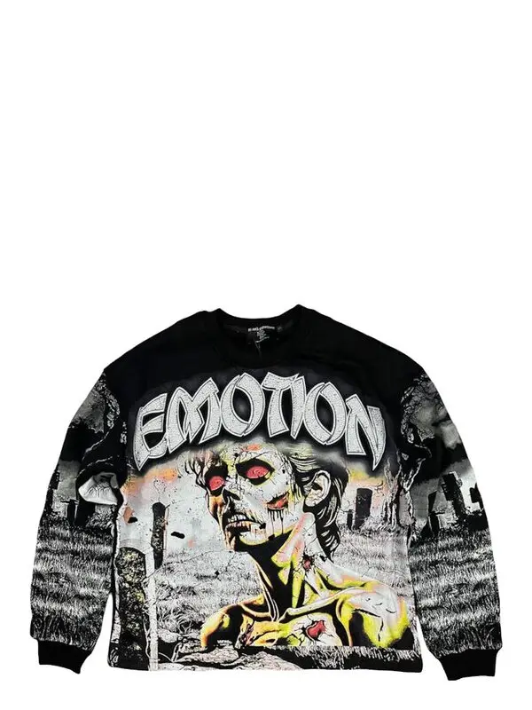 MIXED EMOTIONS Tombstone Graphic Long Sleeve T-shirt - Black