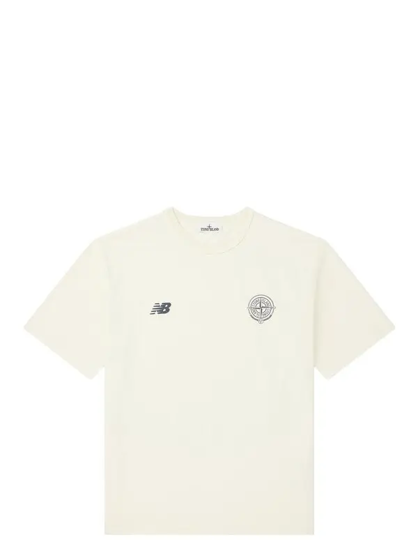 Stone Island New Balance Logo-print Cotton-jersey T-shirt - Neutrals