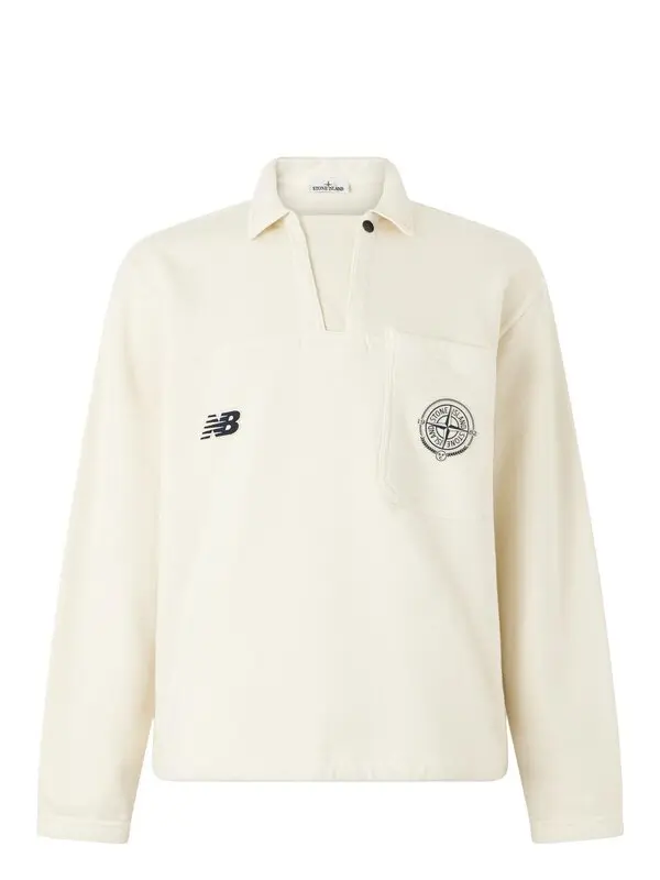 Stone Island Logo-print Cotton-jersey Polo Sweater - Neutrals