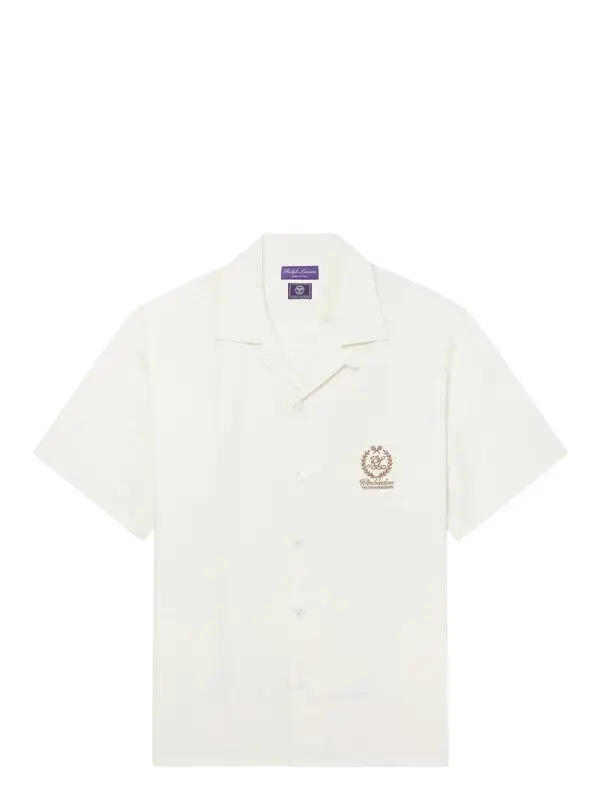 Ralph Lauren Purple Label Wimbledon Camp-collar Embroidered Silk And Linen-blend Shirt - Neutrals