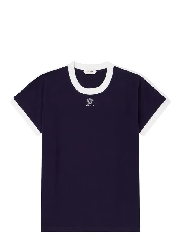 Versace Medusa-embroidered Cotton-blend Jersey T-shirt - Blue