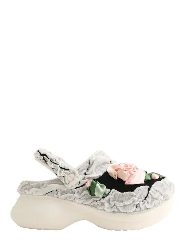 CROCS Classic Bae Clog Embellished With Floral Ribbons - Chalk
