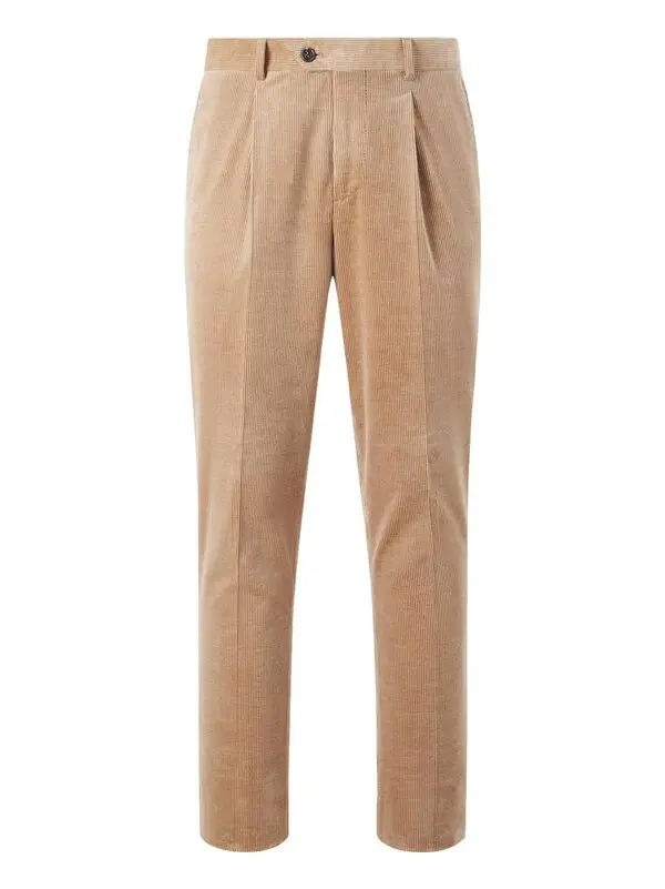Brunello Cucinelli Pleated Cotton-blend Corduroy Trousers - Brown