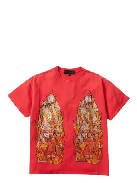 WHO DECIDES WAR Rhinestone Flame Glass Jersey - Red