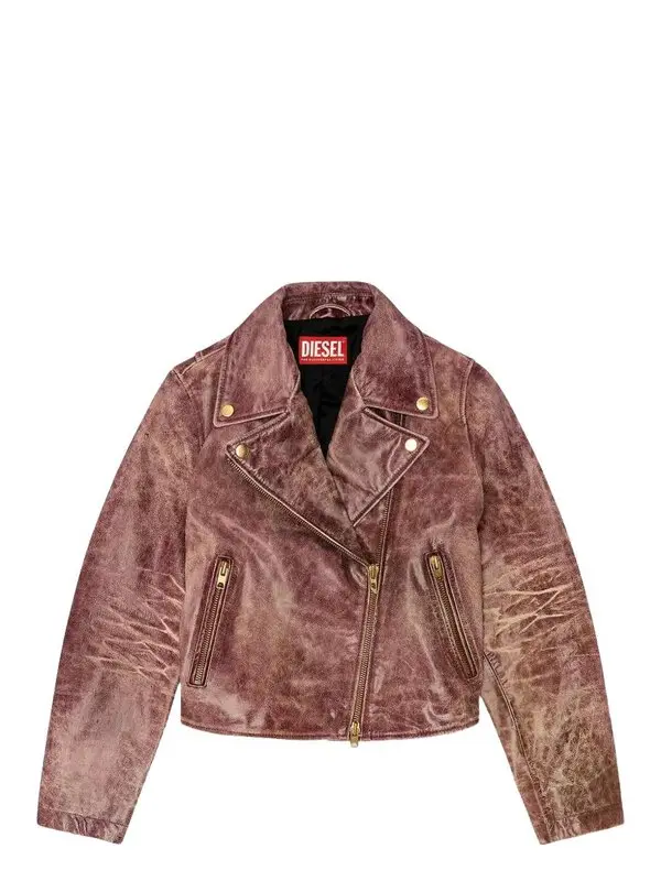 DIESEL® Treated Leather Biker Jacket - Red