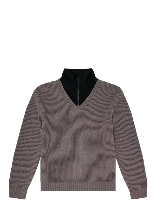 DIESEL® Layered Effect Half-zip Wool & Organic Cotton Sweater - Grey