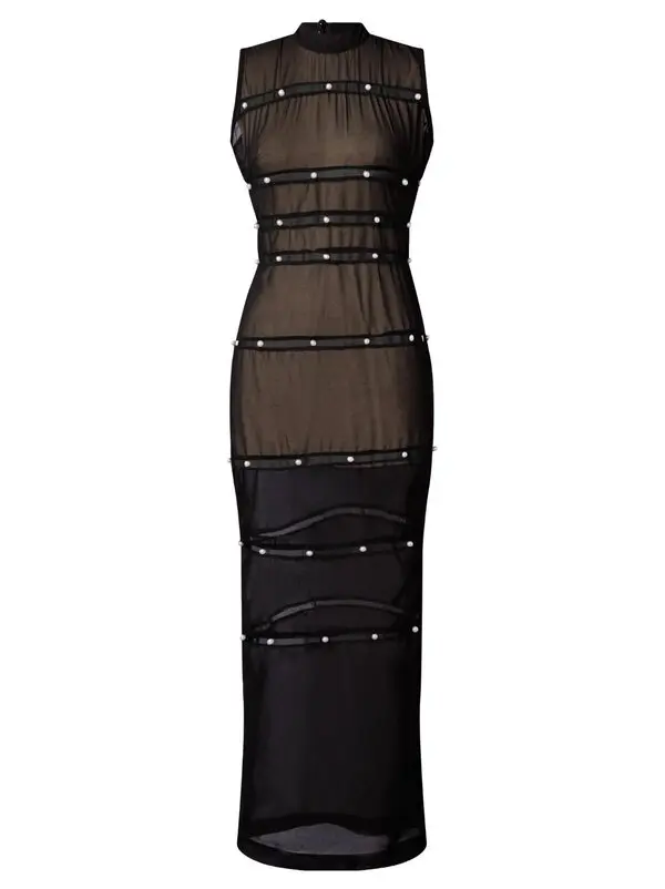 Chuks Collins Ife Sleeveless Sheer Maxi Dress - Black