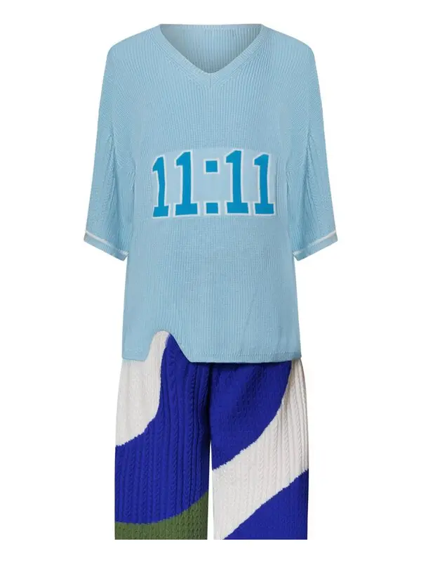 CHUKS COLLINS Hand-knit Cotton Set With "11:11" Detail - Blue