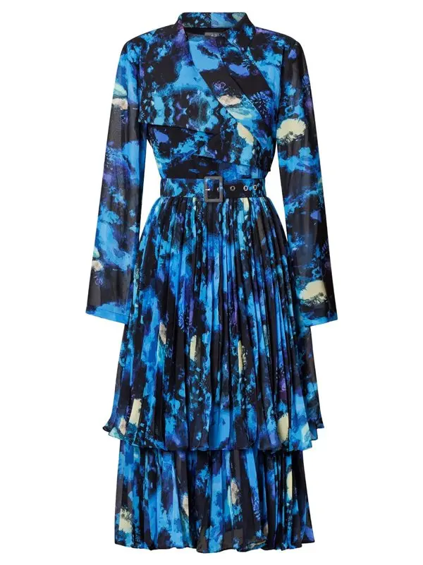 CHUKS COLLINS Jacky Silk Chiffon A-line Midi Dress - Blue