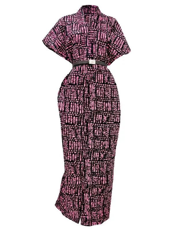CHUKS COLLINS Kimono-inspired Geometric Print Maxi Dress - Red