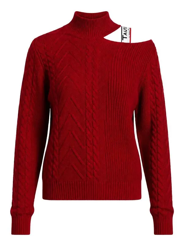 CHUKS COLLINS Diffusion Collection Victorian Cut Out Shoulder Sweater - White/red