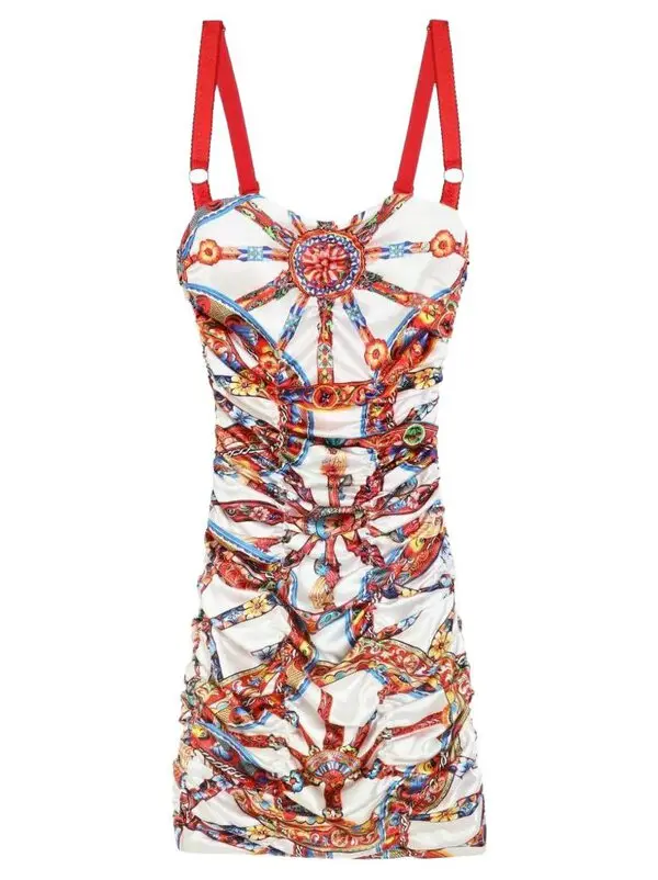 Dolce & Gabbana Carretto Print Satin Dress - White