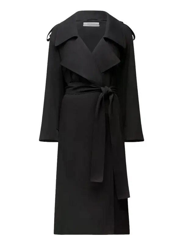 Another Tomorrow Belted Flap-pocket Trench Coat - Black