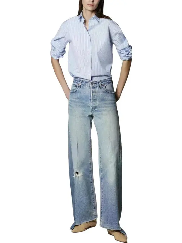 Another Tomorrow Striped Cotton Shirt - Blue