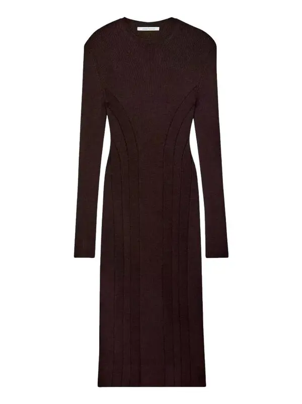 Another Tomorrow Rib-knit Curved-seam Dress - Brown
