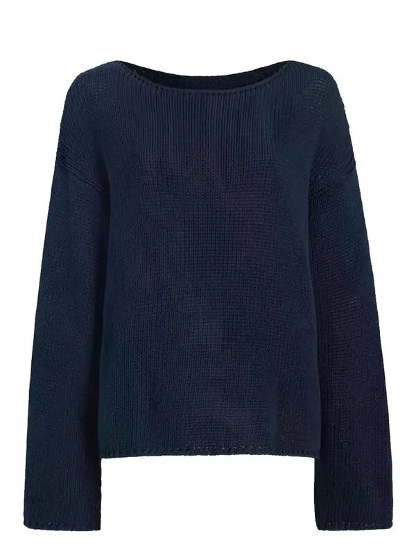 Another Tomorrow Draped Knit Cotton Sweater - Blue