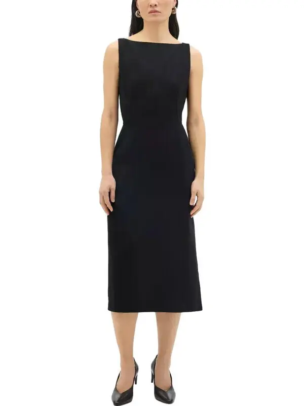 Another Tomorrow Doppio Boat-neck Midi Dress - Black