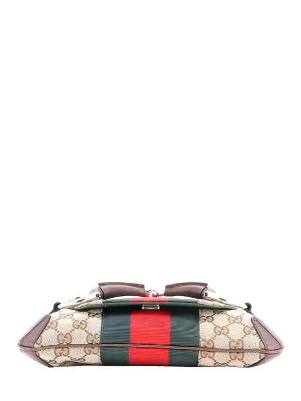 Gucci Horsebit Nm Web Chain Clutch Gg Canvas Small Shoulder Bag - Brown