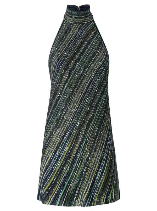 Missoni Sequined Halterneck Mini Dress With Open Back - Green