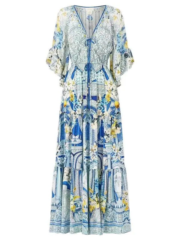 Camilla Ruffle-sleeve Maxi Dress - Blue