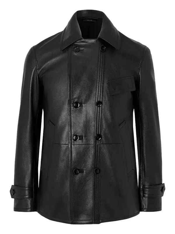 TOM FORD Leather Peacoat - Black