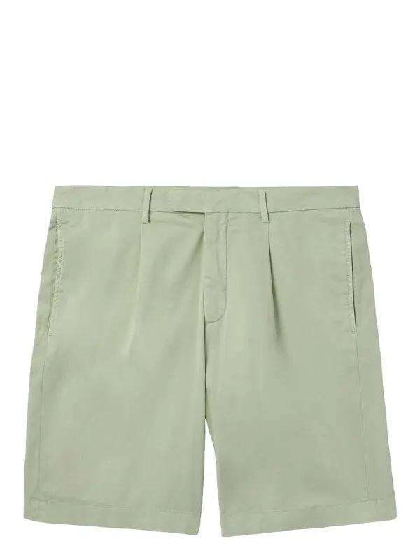 Boglioli Straight-leg Pleated Cotton-blend Shorts - Mint
