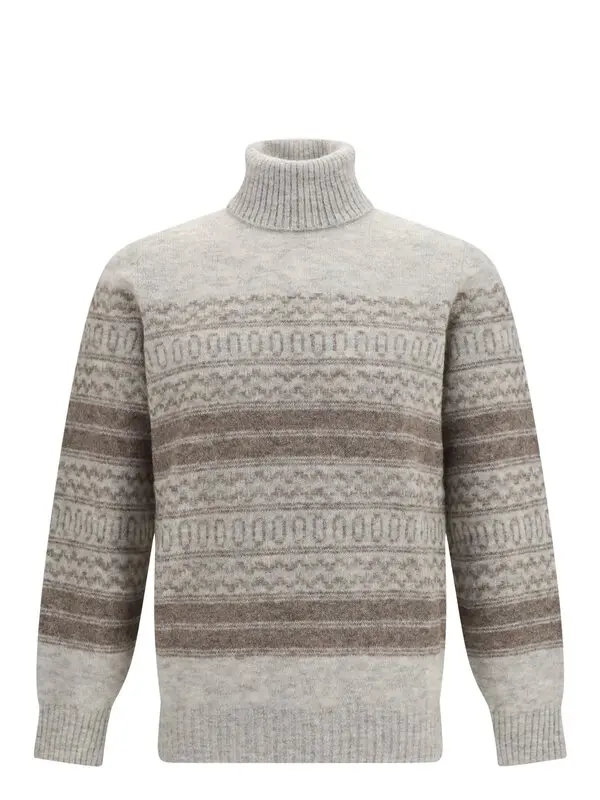 Brunello Cucinelli Fair Isle Knit Turtleneck Sweater - Grey