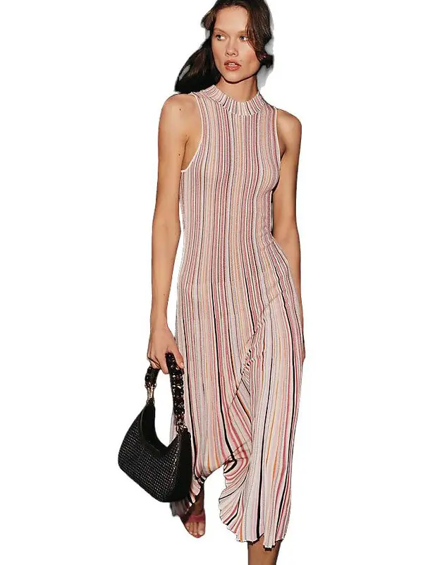 SIEMPRE High-neck Maxi Dress - Multi Stripe