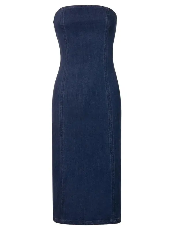 JAKKE Strapless Stretch Denim Pencil Midi Dress - Blue