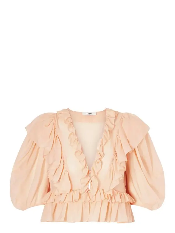 Chloé Ruffled Silk-charmeuse Blouse - Orange
