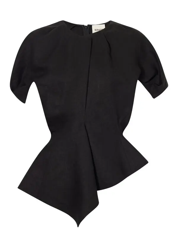 Khaite Rumi Linen-blend Asymmetrical Hem Top - Black