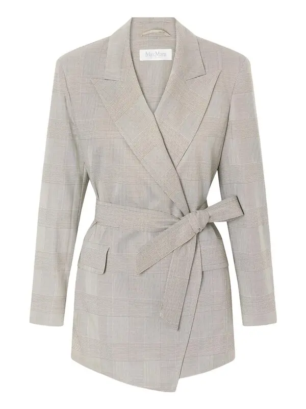 Max Mara Belted Checked Wool Blazer - Gray