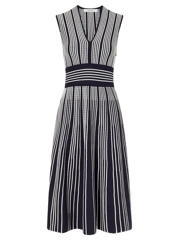 Max Mara Striped Knitted V-neck Dress - Black