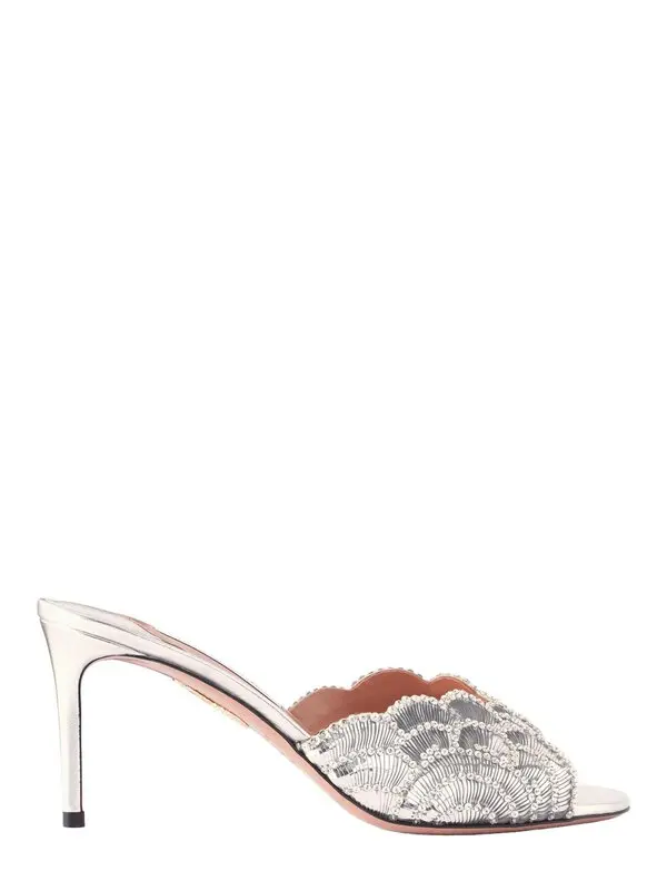 AQUAZZURA Ce Soir 75 Embellished Metallic Leather Mule - Silver