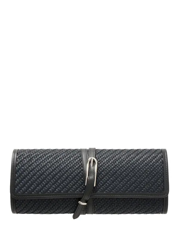 LIFFNER Belted Raffia Clutch - Black
