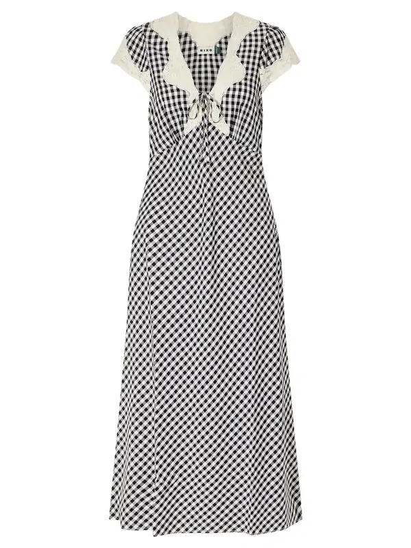 Rixo Amari Checked Woven Midi Dress With Lace Trim And Bow Detail - Multi