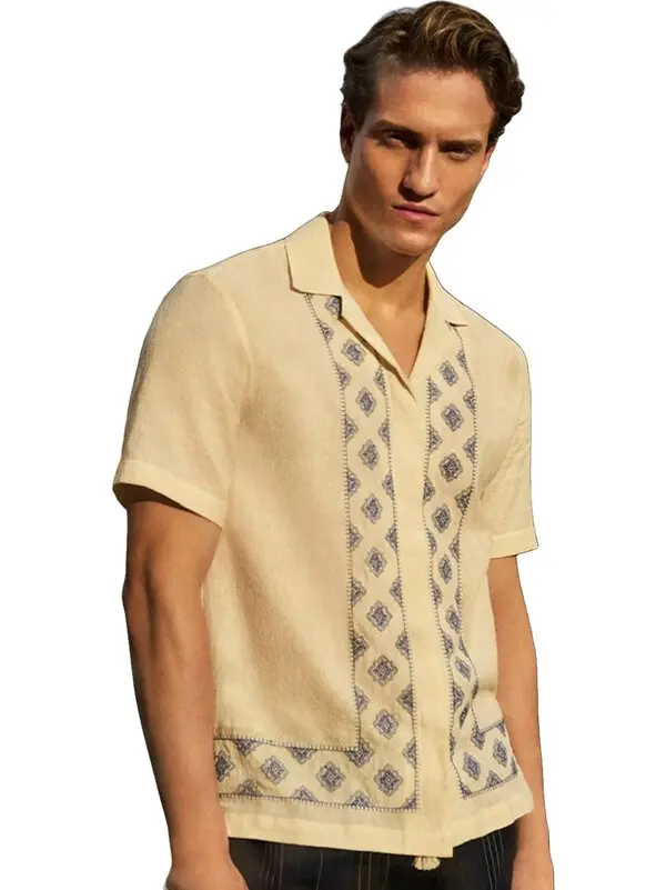 Orlebar Brown White And Maitan Embroidery Cotton Shirt - Blue