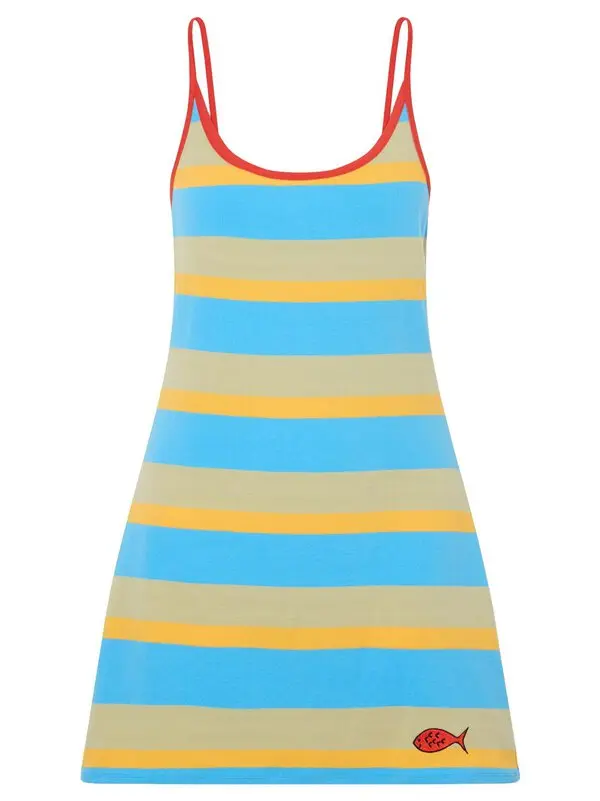 Staud Da Adolfo Vespa Striped Logo-embroidered Cotton-blend Mini Dress - Multi