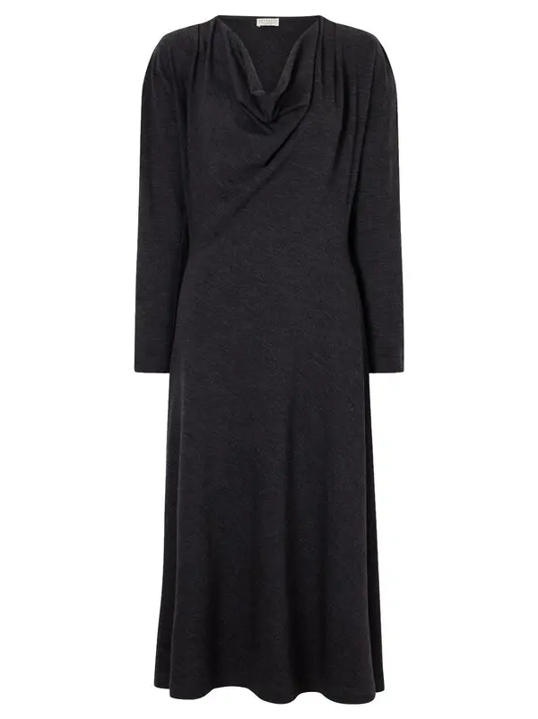 Brunello Cucinelli Draped Wool-blend Jersey Dress - Gray
