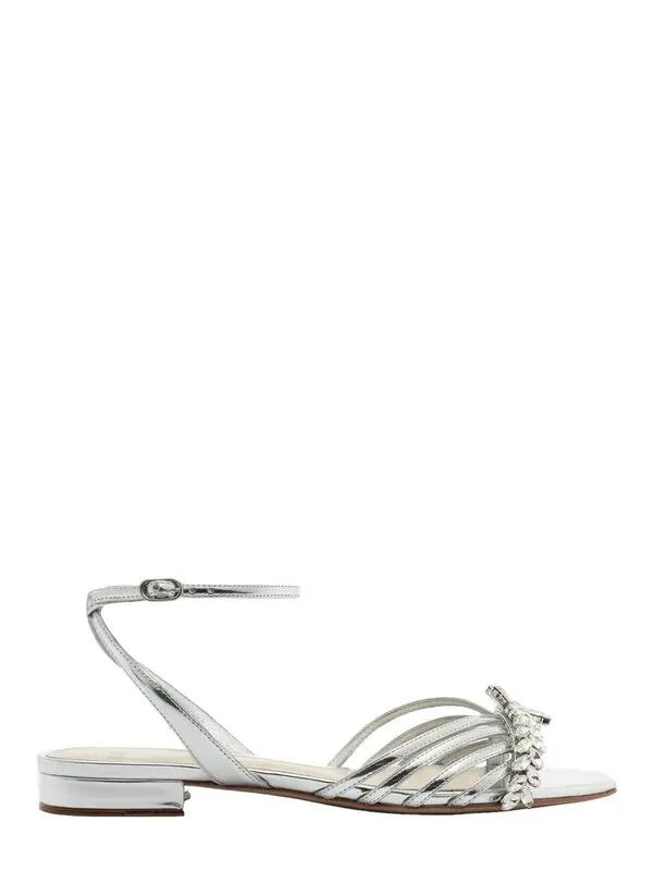 ALEXANDRE BIRMAN Iggy Crystal Embellished Square Toe Flat Sandals - Silver